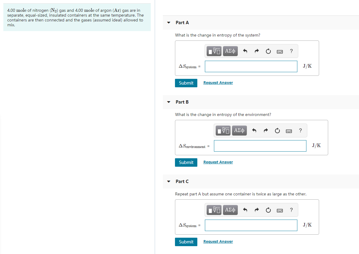 Solved 4.00 mole of nitrogen (N2) gas and 4.00 mole of argon | Chegg.com