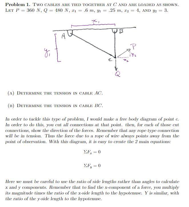 Solved Problem 1. TWO CABLES ARE TIED TOGETHER AT C AND ARE | Chegg.com