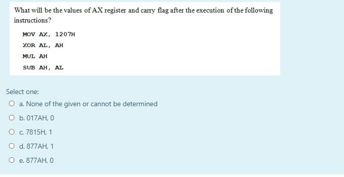 Solved What will be the values of AX register and carry flag | Chegg.com
