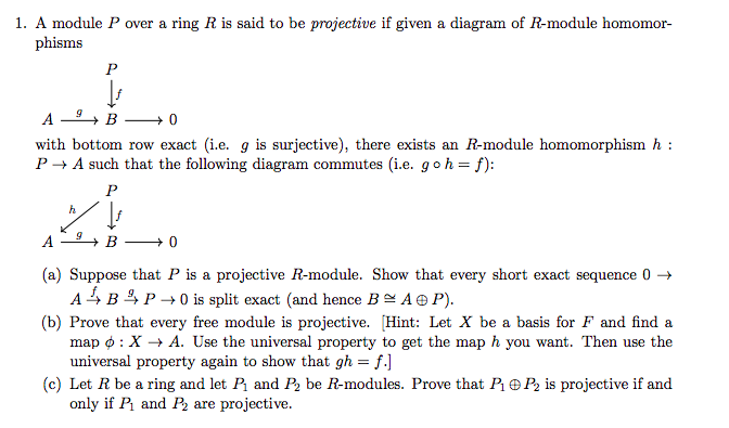Projective Module Split Exact Surjective Diagram Commutes Mo