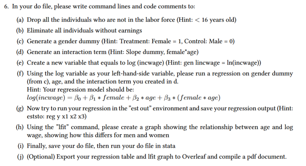 6. In your do file, please write command lines and | Chegg.com