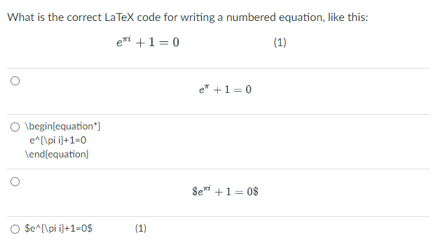 Solved What is the correct LaTeX code for writing a numbered | Chegg.com