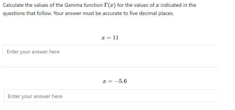 Solved Calculate the values of the Gamma function 1(x) for | Chegg.com