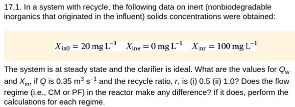 Solved 17.1. In a system with recycle, the following data on | Chegg.com