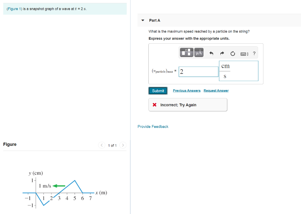Solved (Figure 1) is a snapshot graph of a wave at t = 2 s. | Chegg.com