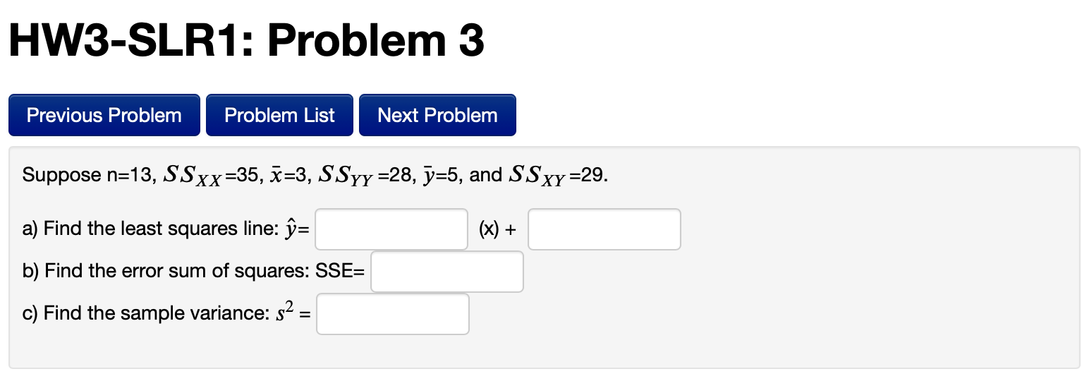 Solved HW3-SLR1: Problem 3 Previous Problem Problem List | Chegg.com