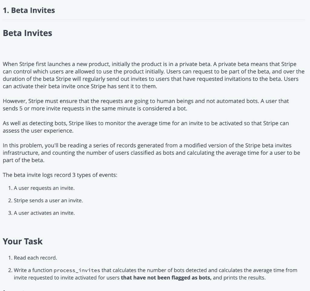 Solved 1. Beta Invites Beta Invites When Stripe first | Chegg.com