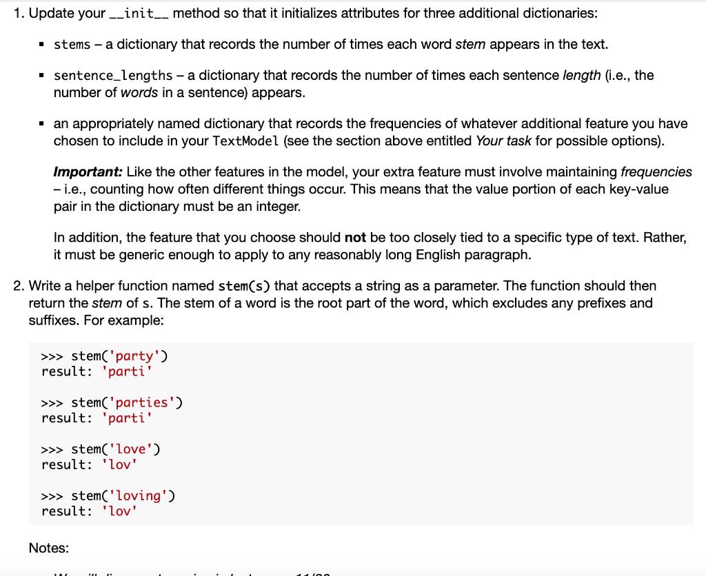 Solved 1. Update your __init__ method so that it initializes | Chegg.com