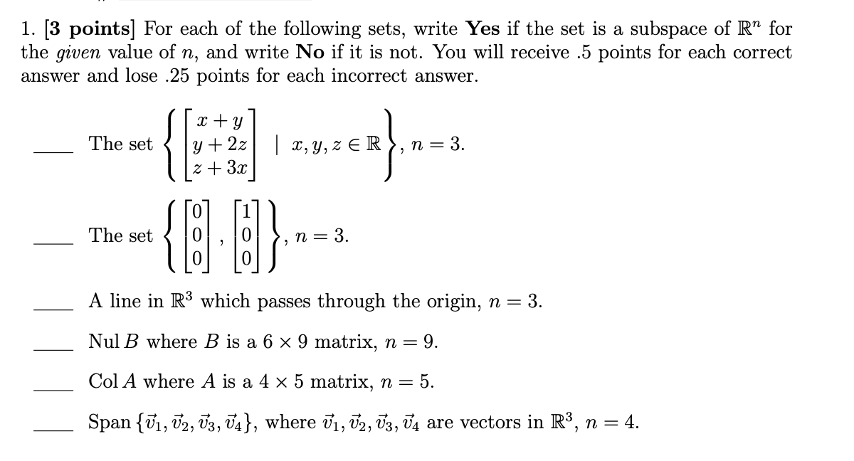 Solved 1. [3 points] For each of the following sets, write | Chegg.com