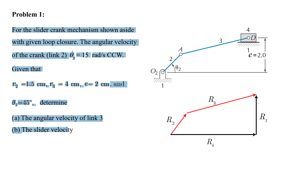 Solved For the slider crank mechanism shown aside with given | Chegg.com