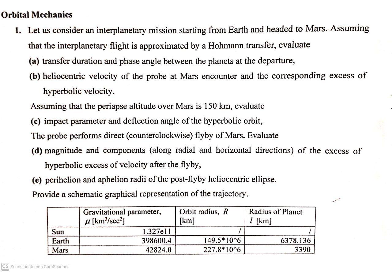 Solved ital Mechanics 1. Let us consider an interplanetary | Chegg.com