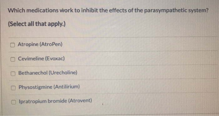 Solved Which medications work to inhibit the effects of the | Chegg.com