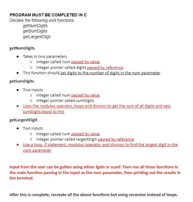 Solved PROGRAM MUST BE COMPLETED IN C Declare the following | Chegg.com