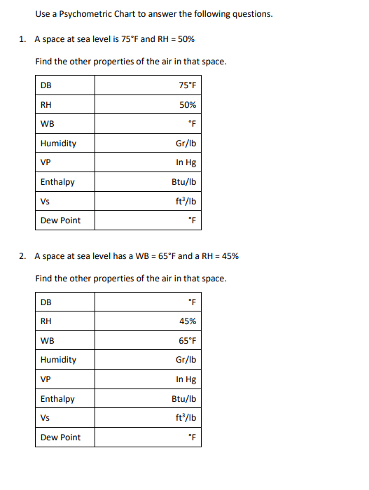Solved Use a Psychometric Chart to answer the following | Chegg.com