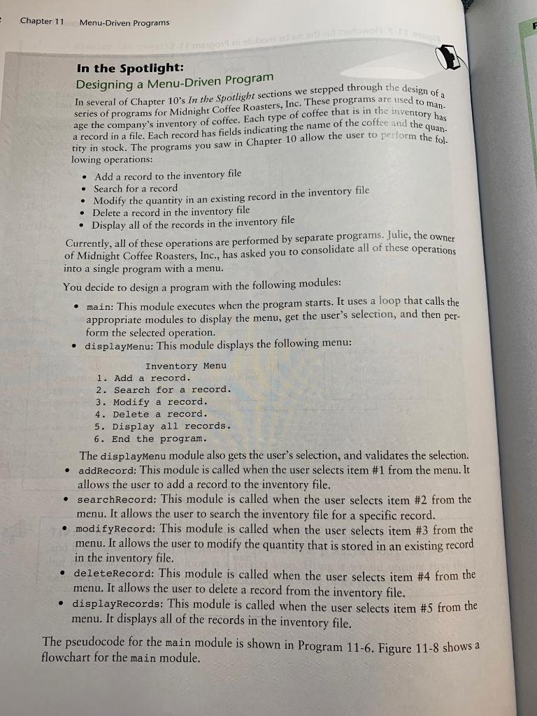 Solved Chapter 11 Menu-Driven Programs Jos et andet | Chegg.com