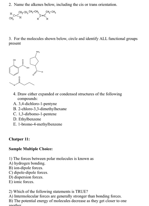Solved 2. Name the alkenes below, including the cis or trans | Chegg.com