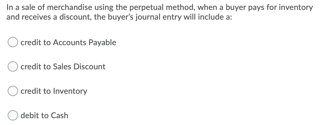 Solved In a sale of merchandise using the perpetual method, | Chegg.com