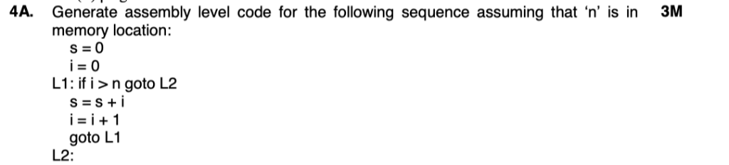 4A. Generate assembly level code for the following | Chegg.com