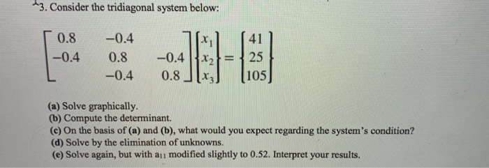 Solved Consider the tridiagonal system below: 0.8-0.4 41 | Chegg.com