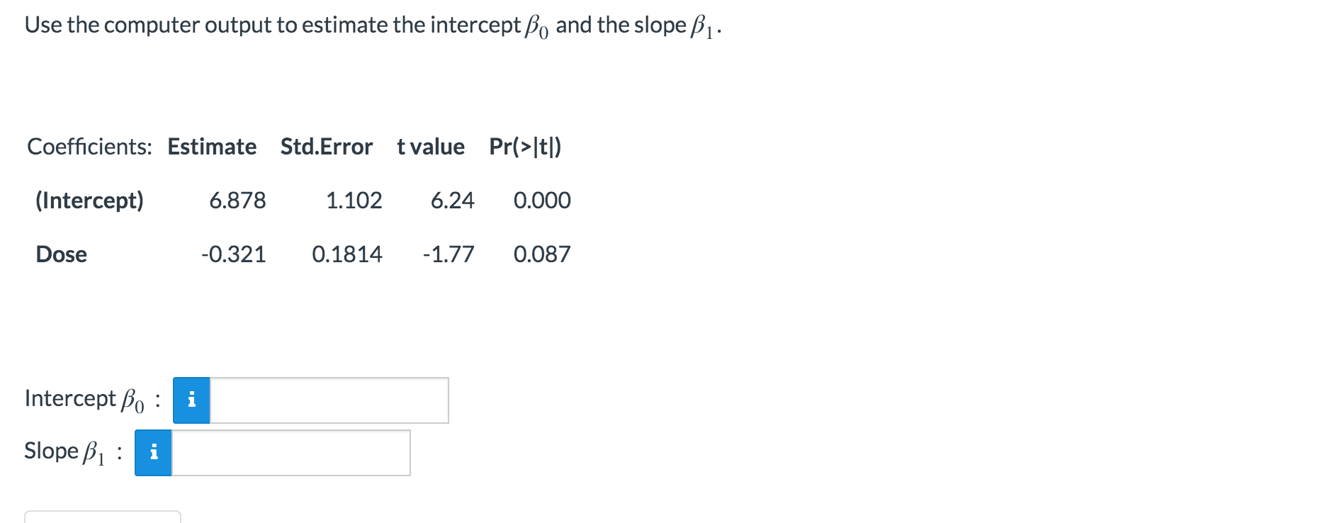 Solved Use the computer output to estimate the intercept Bo | Chegg.com