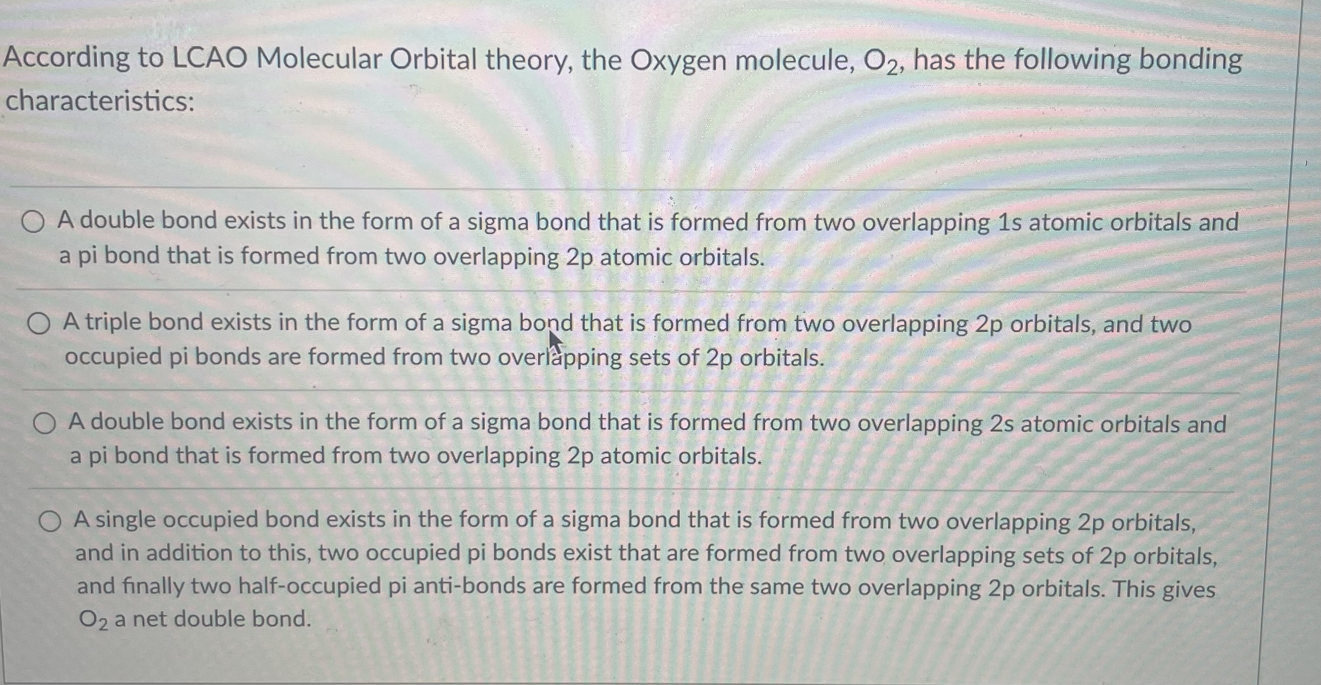 Solved Iccording to LCAO Molecular Orbital theory, the | Chegg.com