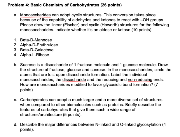 Solved Problem 4: Basic Chemistry of Carbohydrates (26 | Chegg.com