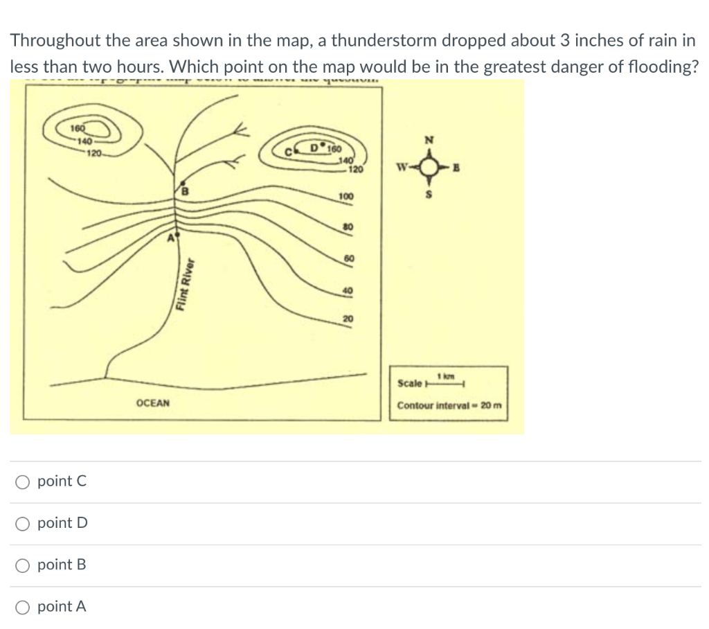 Solved Throughout the area shown in the map, a thunderstorm | Chegg.com