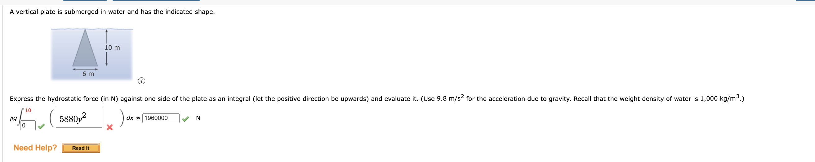 Solved A triangle is submerged in water pointed up. The top | Chegg.com