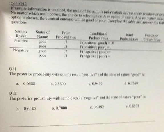 Solved 011-Q12 If sample information is obtained, the result | Chegg.com