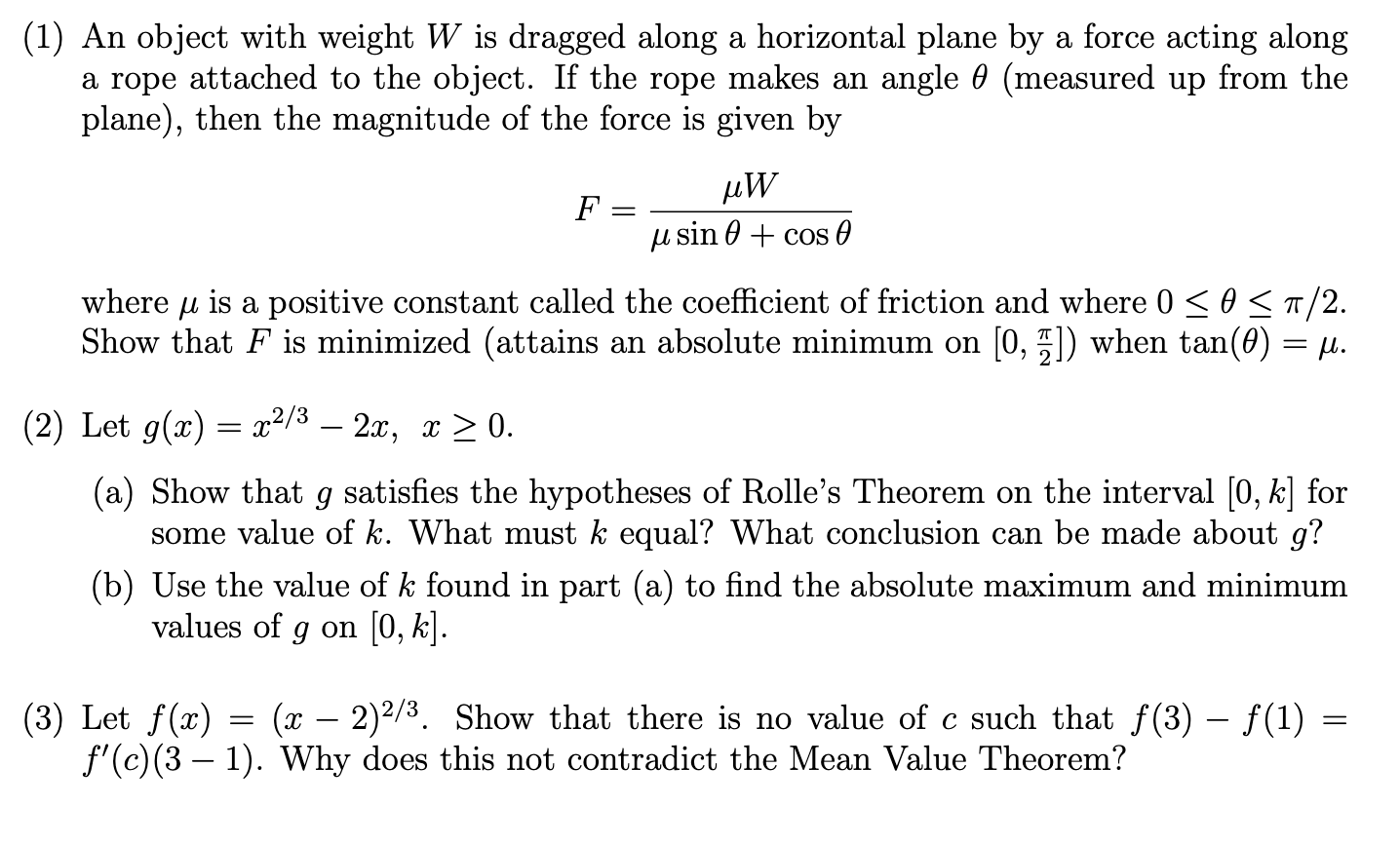 Solved 1 An Object With Weight W Is Dragged Along A