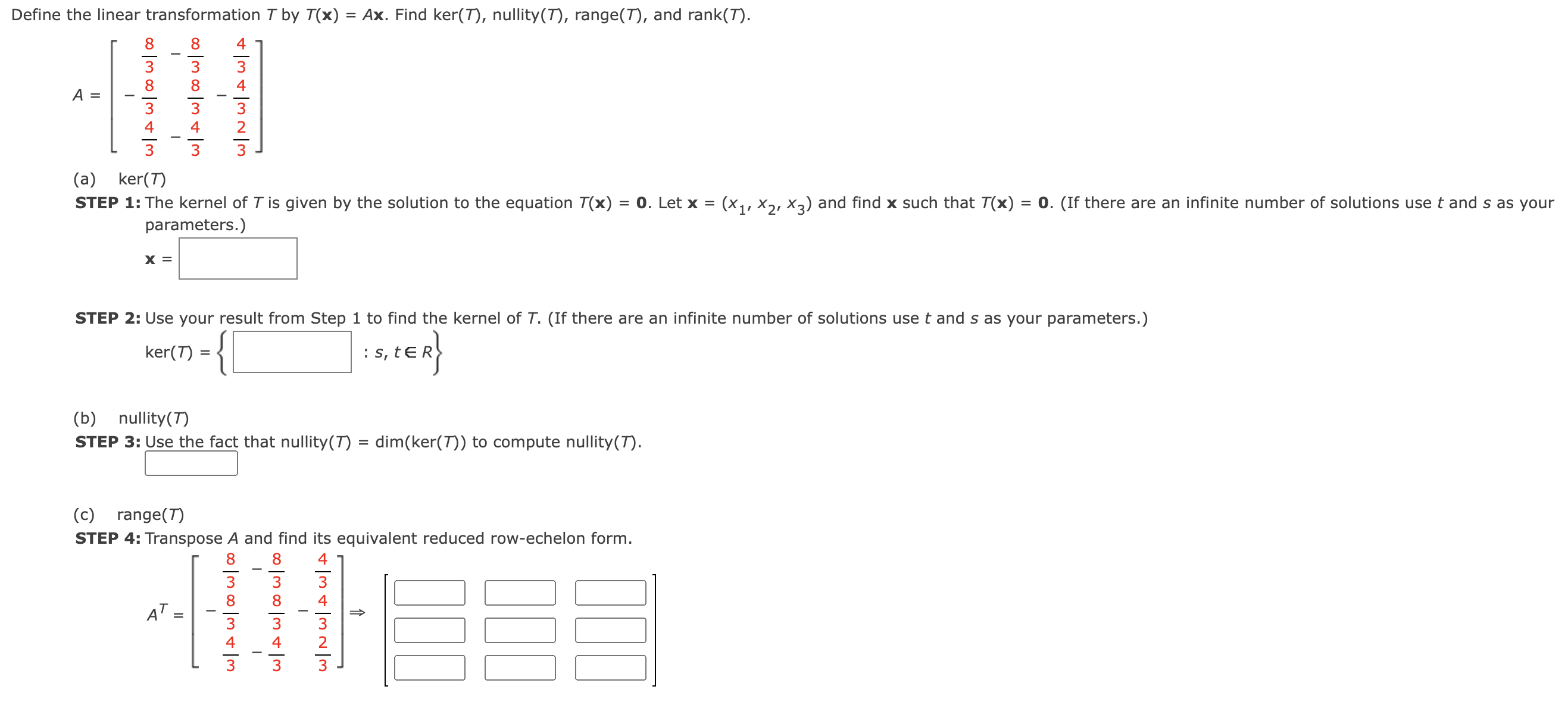 Define the linear transformation T ﻿by T(x)=Ax. ﻿Find | Chegg.com