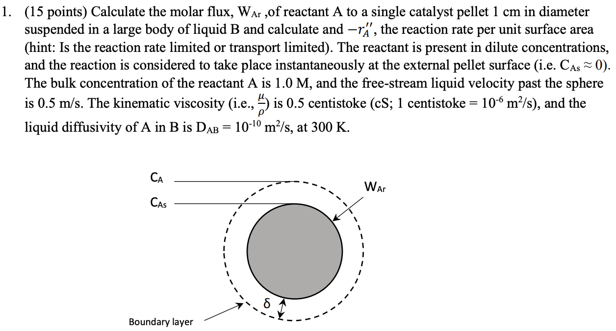 Solved 1. (15 points) Calculate the molar flux, War ,of | Chegg.com