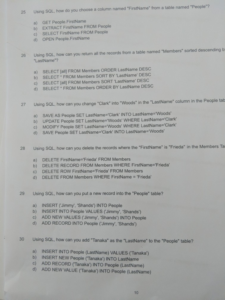 Solved 25 Using SQL, how do you choose a column named | Chegg.com