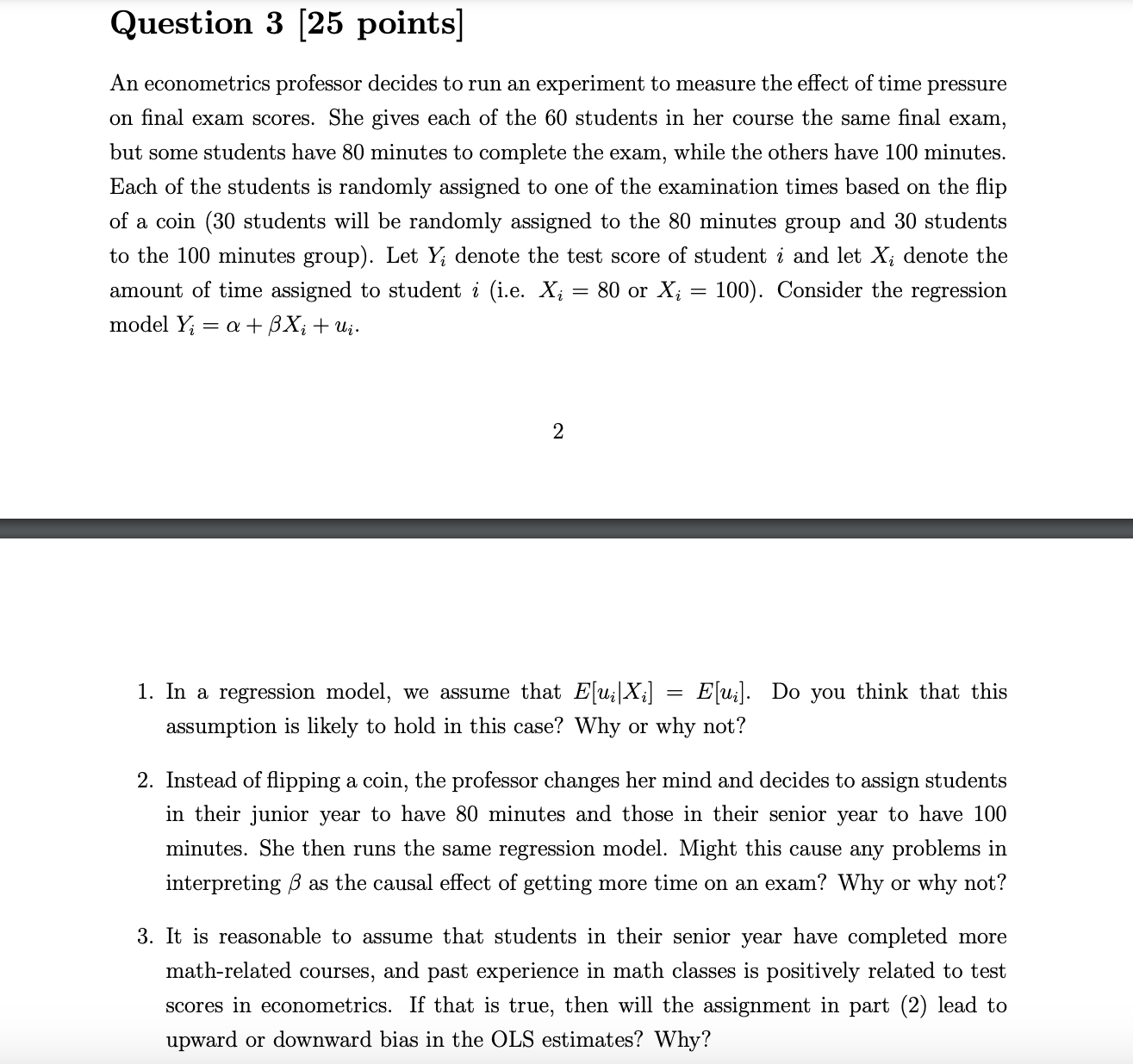 An econometrics professor decides to run an | Chegg.com