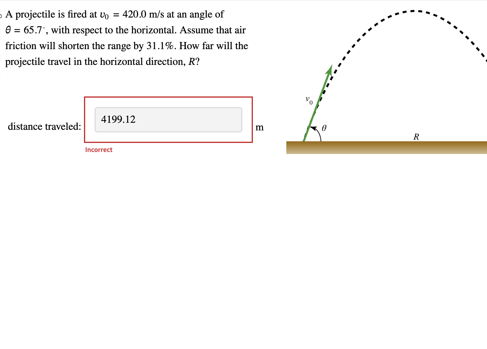 Solved A projectile is fired at v0=420.0ms ﻿at an angle | Chegg.com