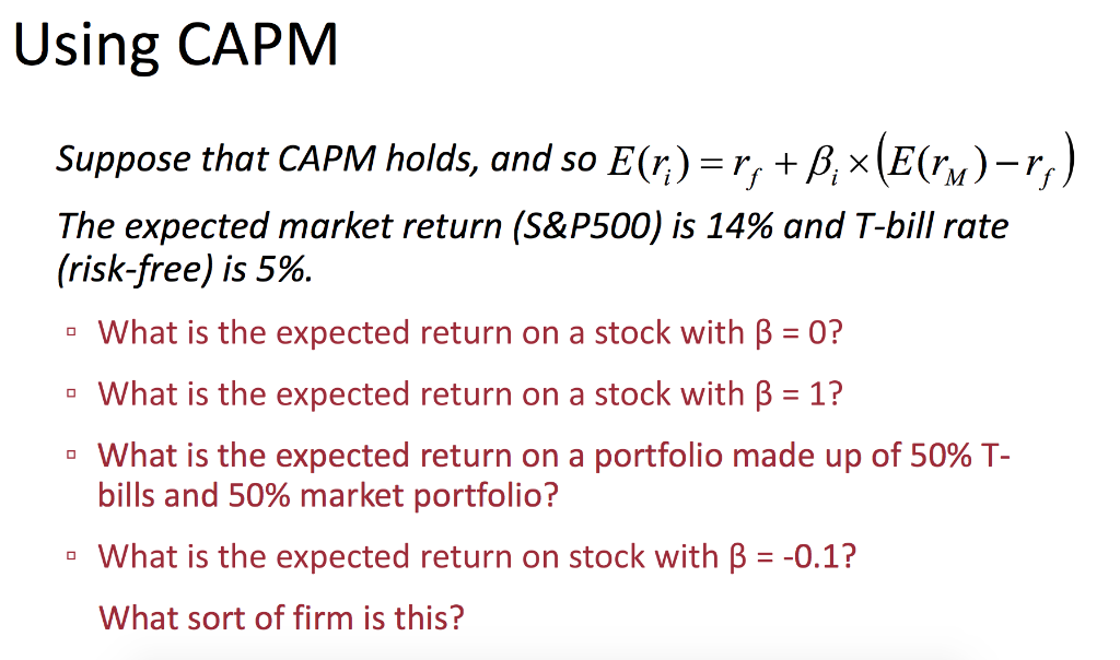Solved Using CAPM Suppose that CAPM holds, and so E(r;) = r, | Chegg.com