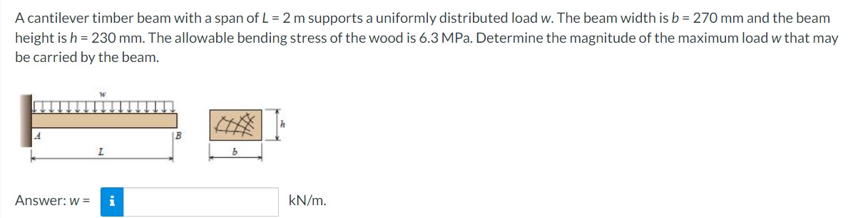 Solved A cantilever timber beam with a span of L=2 m | Chegg.com