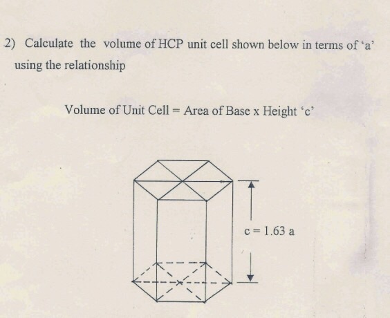 Solved Calculate the volume of HCP unit cell shown below in | Chegg.com
