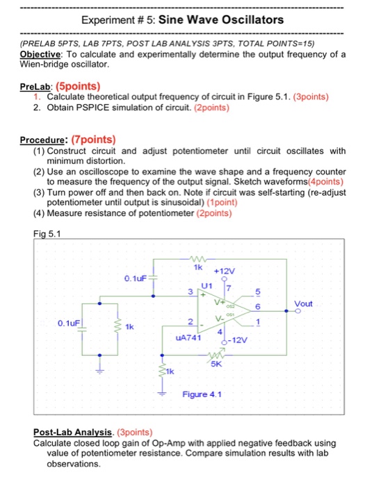Solved Experiment # 5: Sine Wave Oscillators (PRELAB 5PTS, | Chegg.com