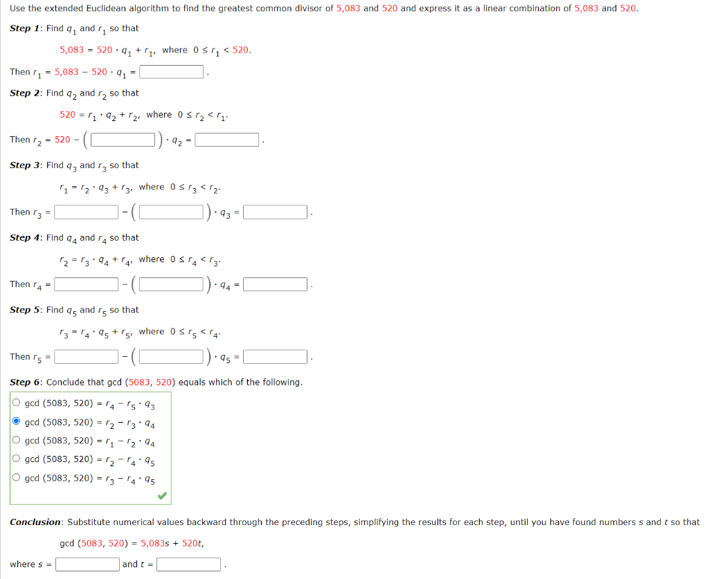 Solved Use the extended Euclidean algorithm to find the | Chegg.com