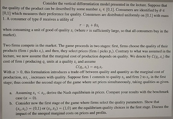 Consider the vertical differentiation model presented | Chegg.com