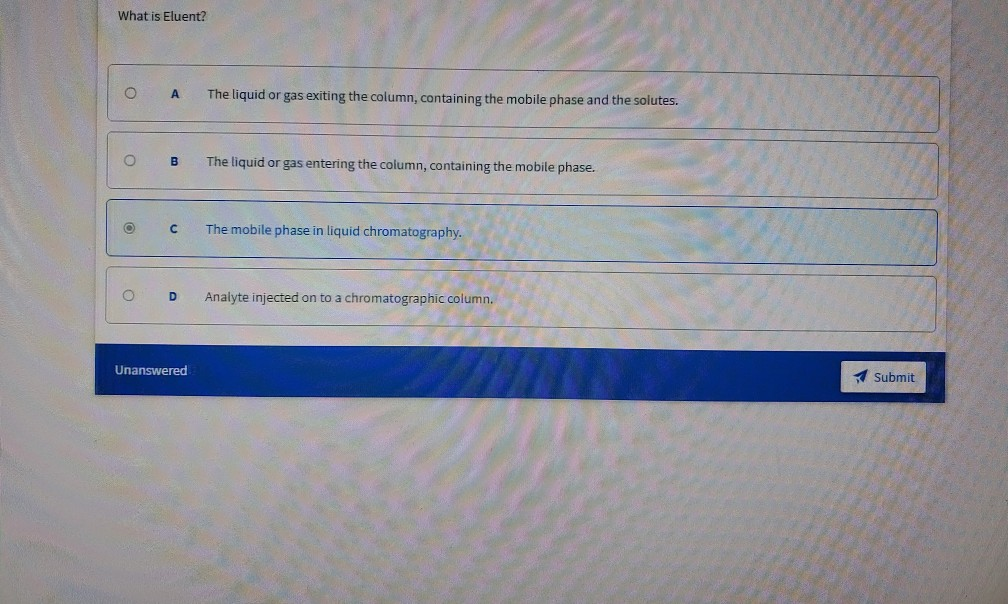 Solved What is Eluent? o A The liquid or gas exiting the | Chegg.com