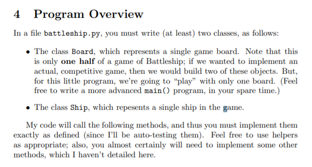 Solved 4 Program Overview In a file battleship.py, you must | Chegg.com