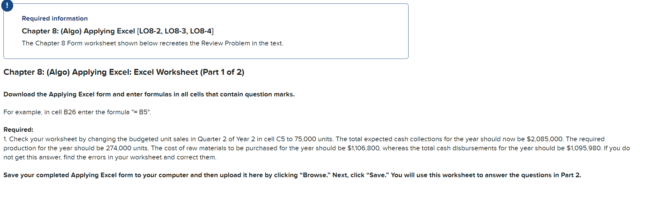 Required information Chapter 8: (Algo) Applying Excel | Chegg.com