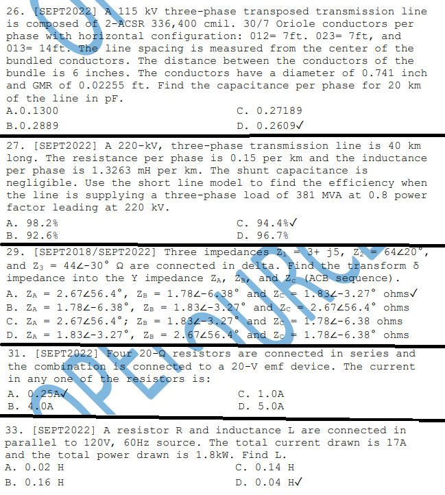 Solved 26. [SEPT2022] A 115kV three-phase transposed | Chegg.com