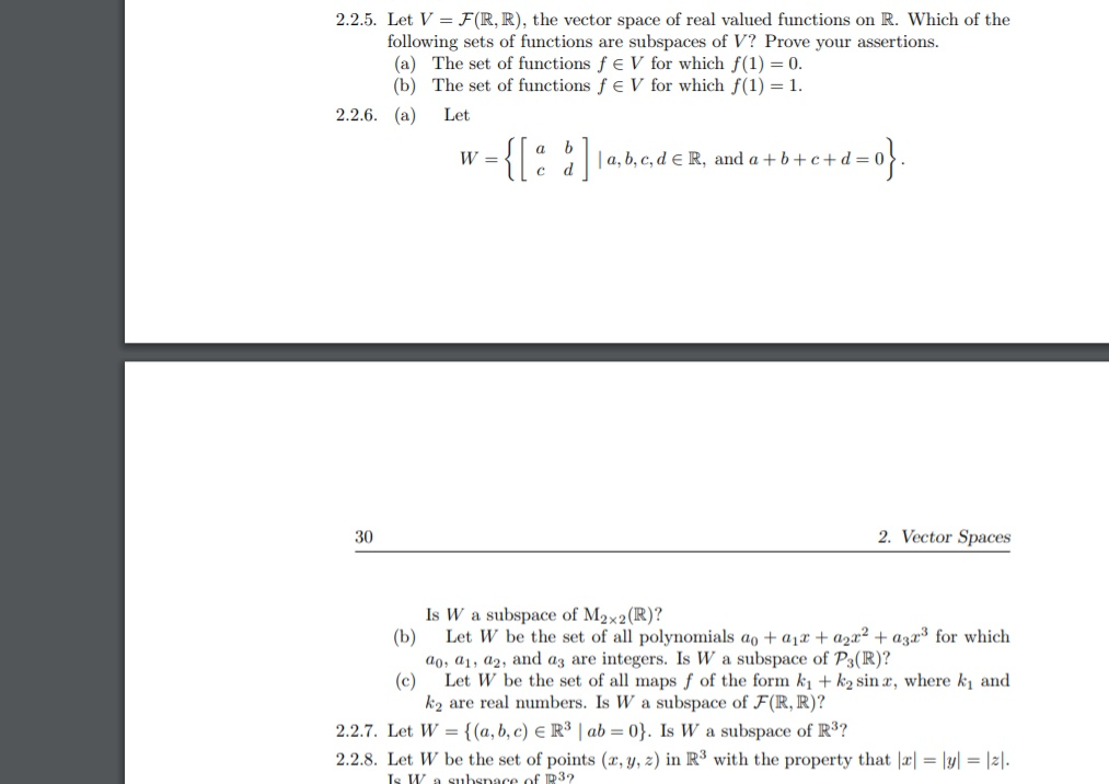 Solved 2.2.6. (a) Let W = a b c d | a, b, c, d ∈ R, and a + | Chegg.com