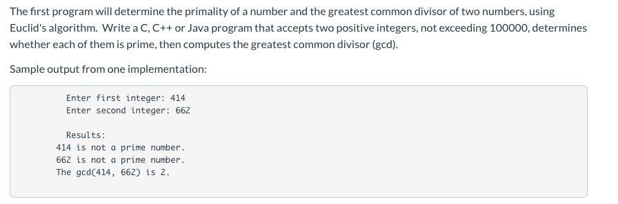 Solved The first program will determine the primality of a | Chegg.com