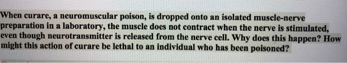Solved When curare, a neuromuscular poison, is dropped onto | Chegg.com