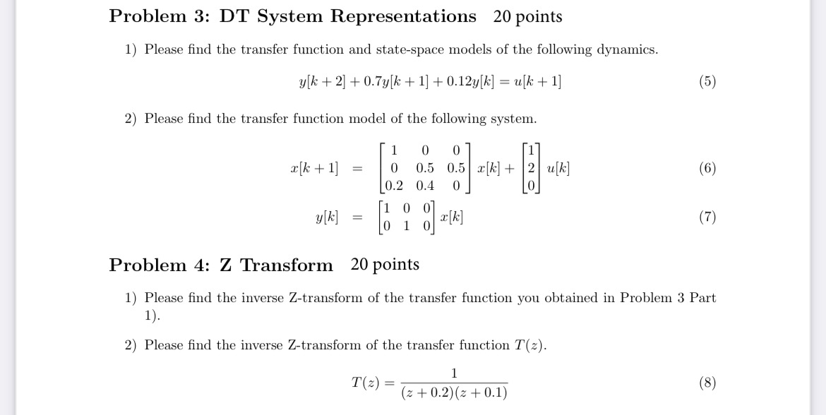 Solved Problem 3: DT System Representations20 ﻿pointsPlease | Chegg.com