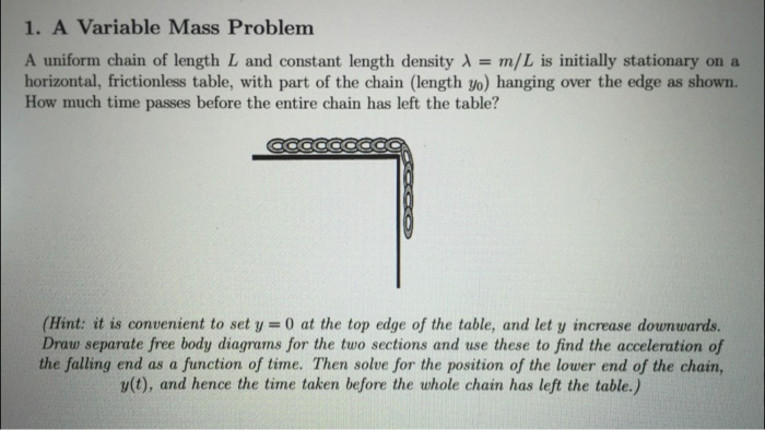 Solved A Variable Mass Problem A uniform chain of length L | Chegg.com